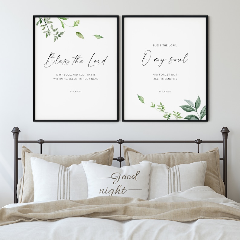 Psalm 103:1-2 Bible Verse Wall Art Set of 2 Prints, Printable Scripture ...