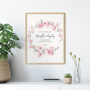 Proverbs 31:25 Bible Verse Wall Art | Christian Wall Art Decor | Floral ...