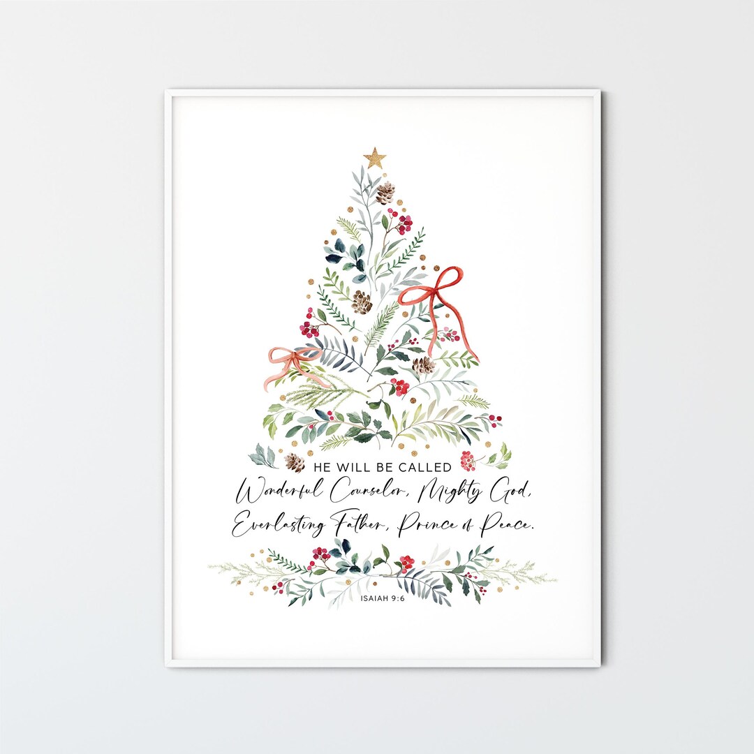 Isaiah 9:6 Christmas Christian Wall Art Printable Watercolor Trees ...
