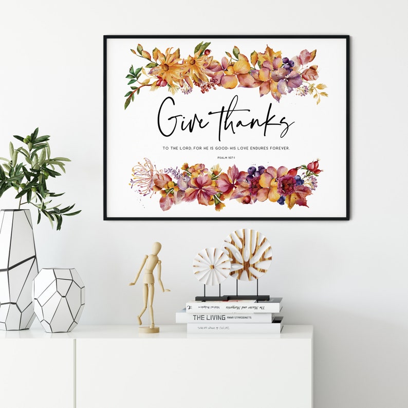 Psalm 107:1 Thanksgiving Bible Verse Wall Art, Horizontal Scripture ...