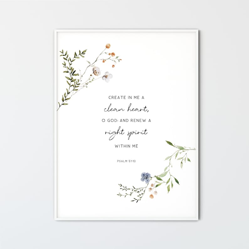 Psalm 51:10 KJV Bible Verse Wall Art Scripture Quote Prints - Etsy