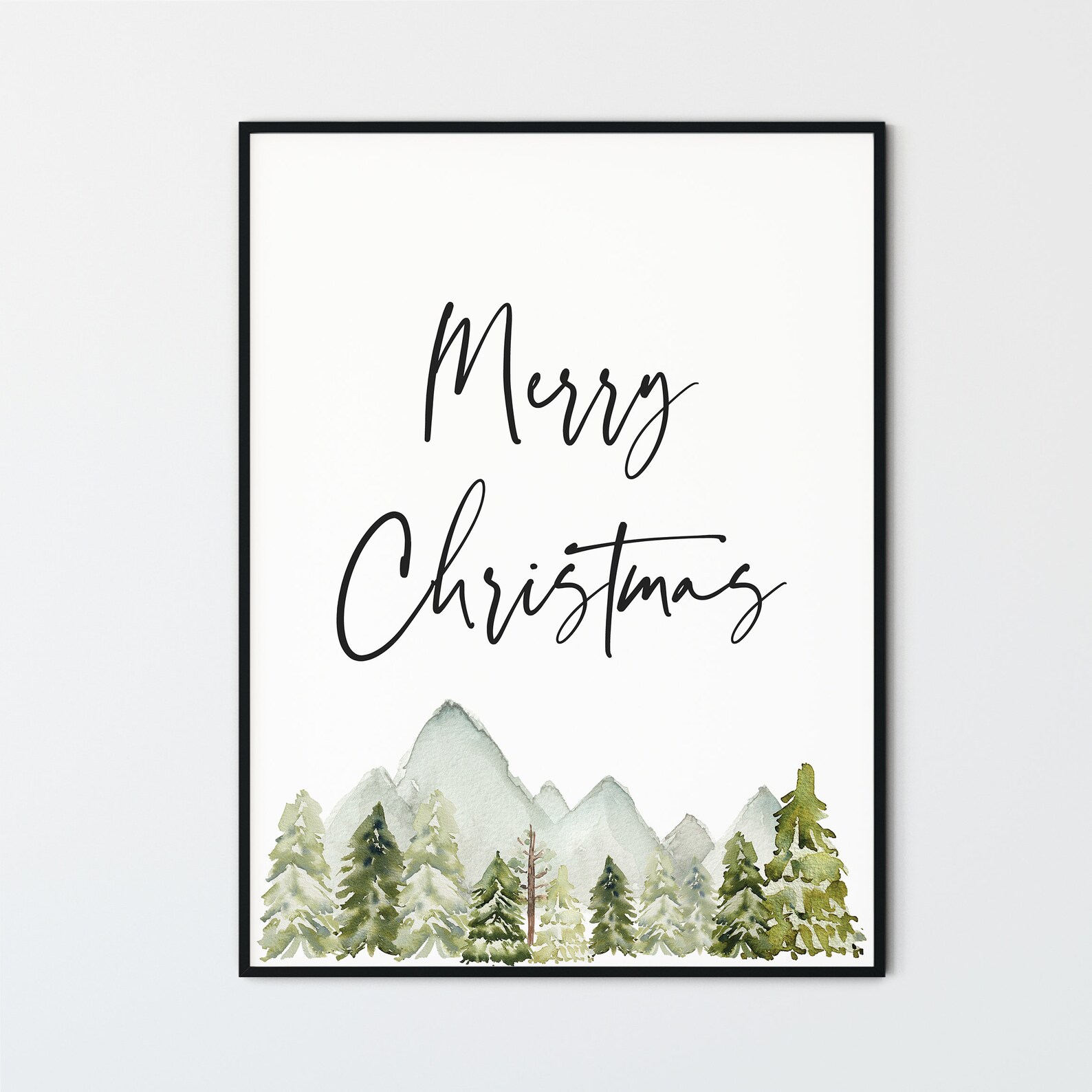 Set of 3 Christmas Christian Wall Art Printable Watercolor Mountains ...