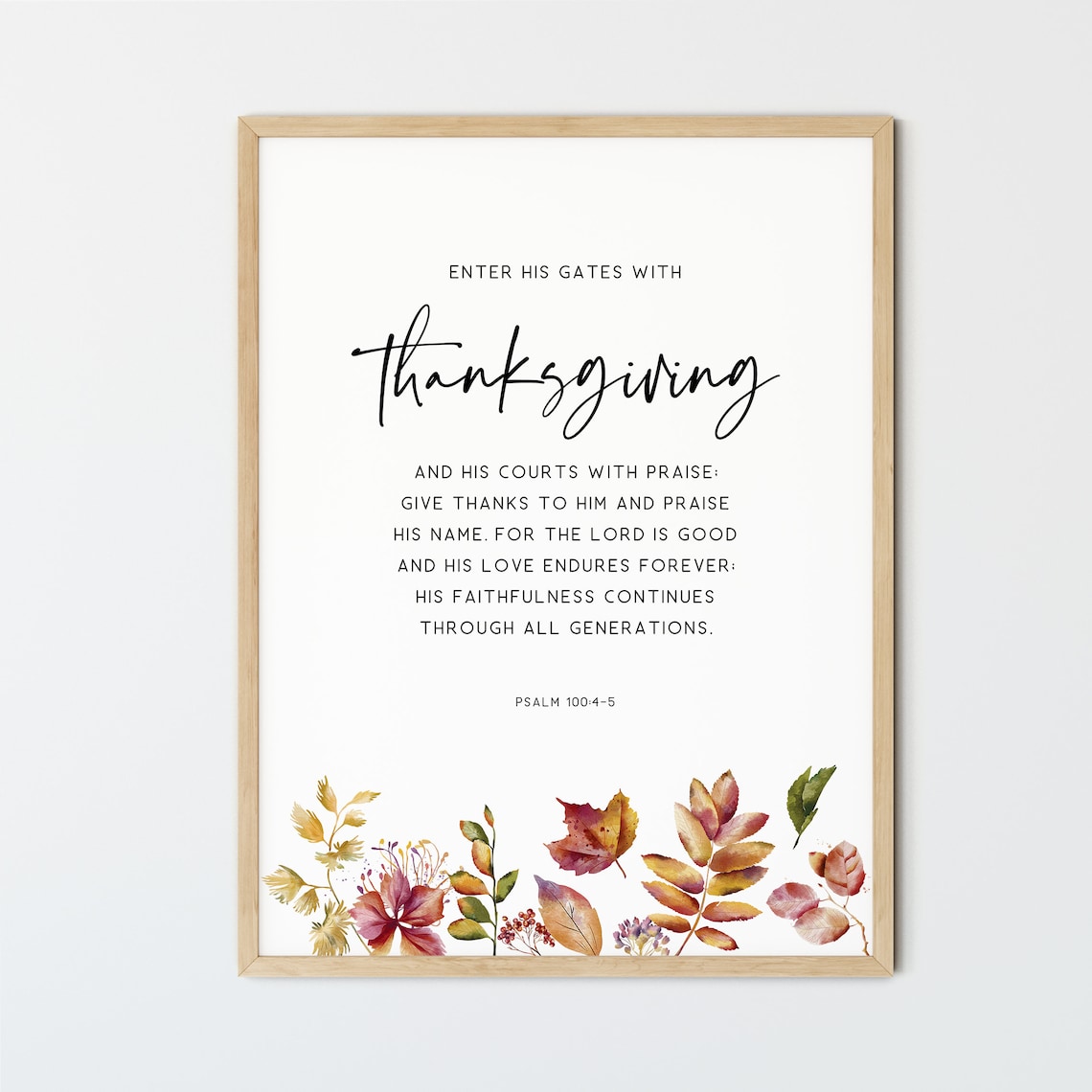 Psalm 100:4-5, Thanksgiving Bible Verse Fall Christian Wall Art Autumn ...