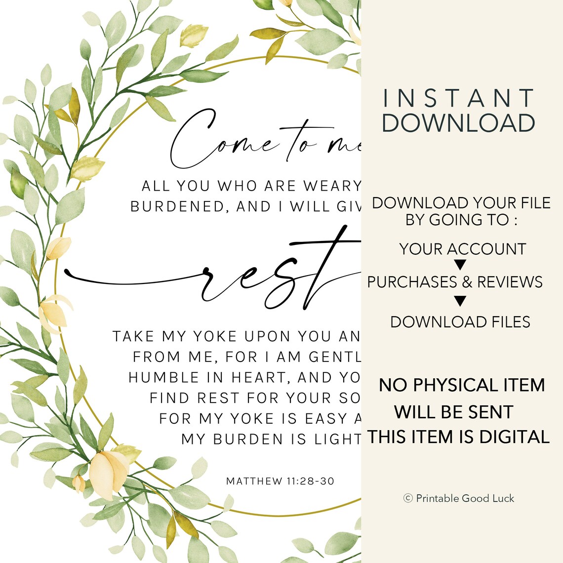 Matthew 11:28-30 Bible Verse Wall Art Printable Scripture Art - Etsy