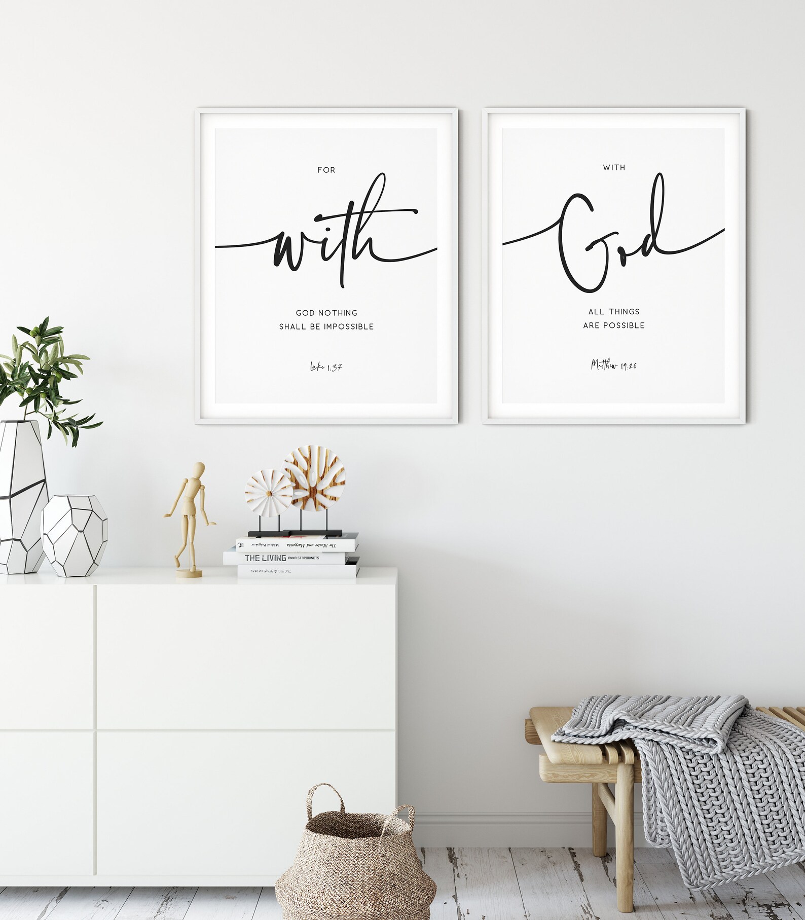 With God Bible Verse Wall Art Set of 2, Modern KJV Scripture Quote ...