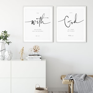 With God Bible Verse Wall Art Set of 2, Modern KJV Scripture Quote ...