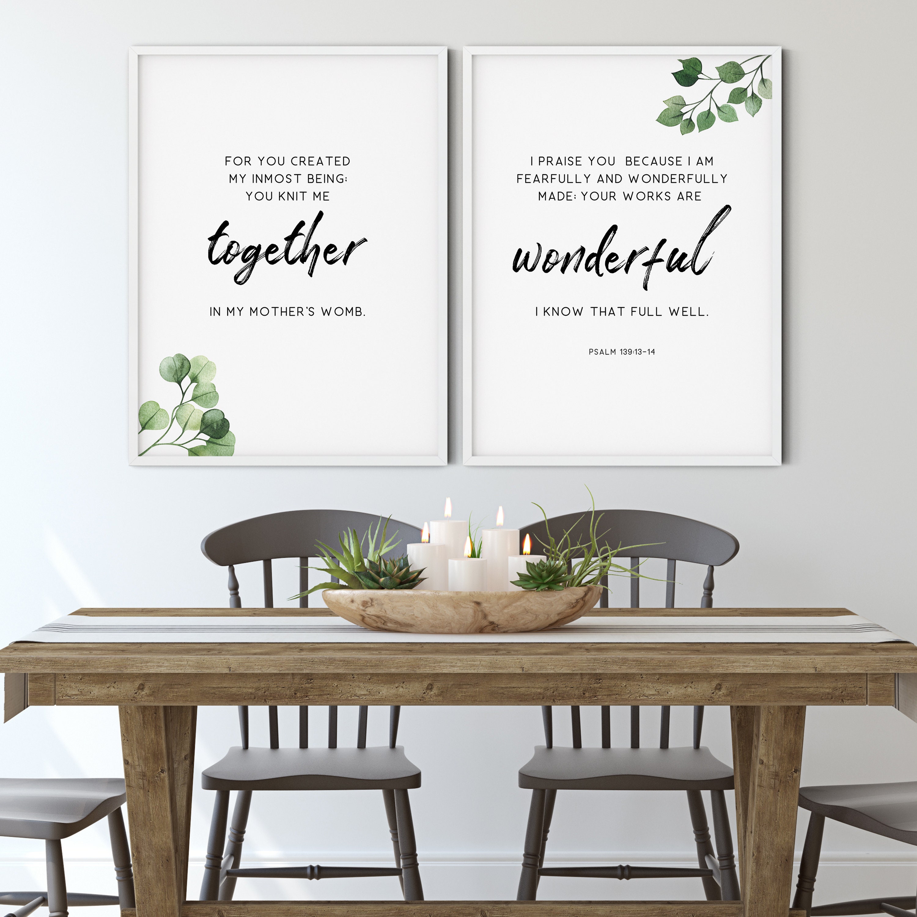 Psalm 139:13-14 Bible Verse Wall Art Set of 2 Prints Nursery | Etsy