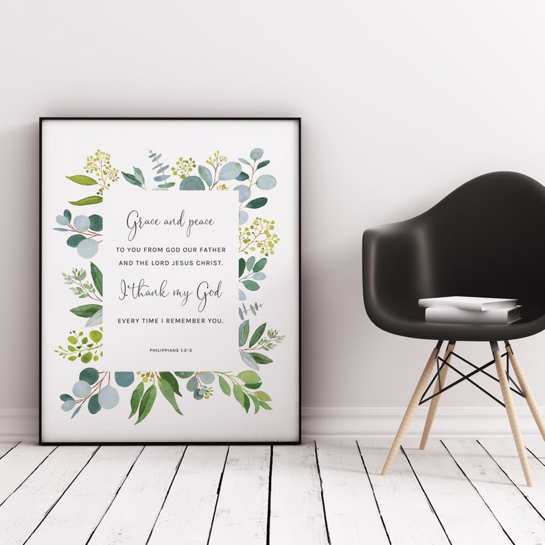 Philippians 1:2-3 Bible Verse Wall Art Scripture Quote - Etsy