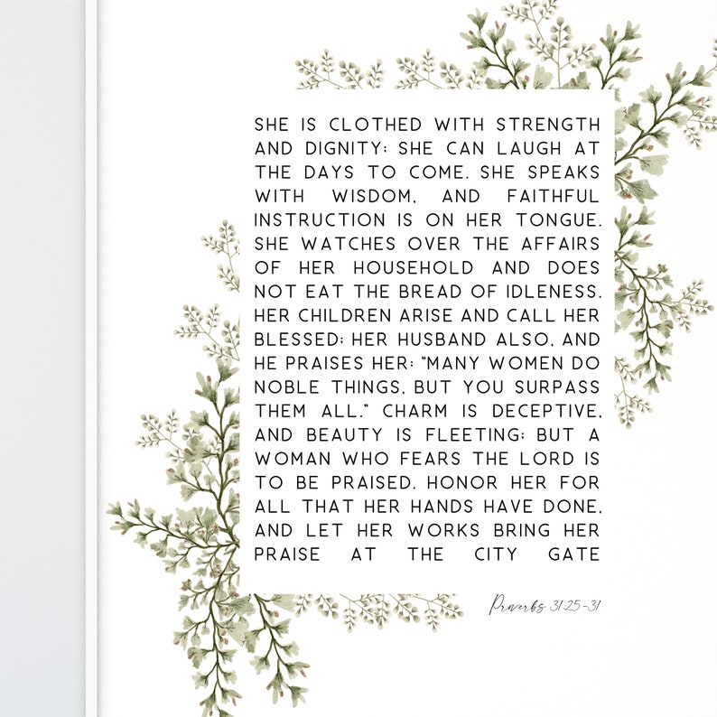 Proverbs 31:25-31, Bible Verse Wall Art Christian Mother's Day Gift ...