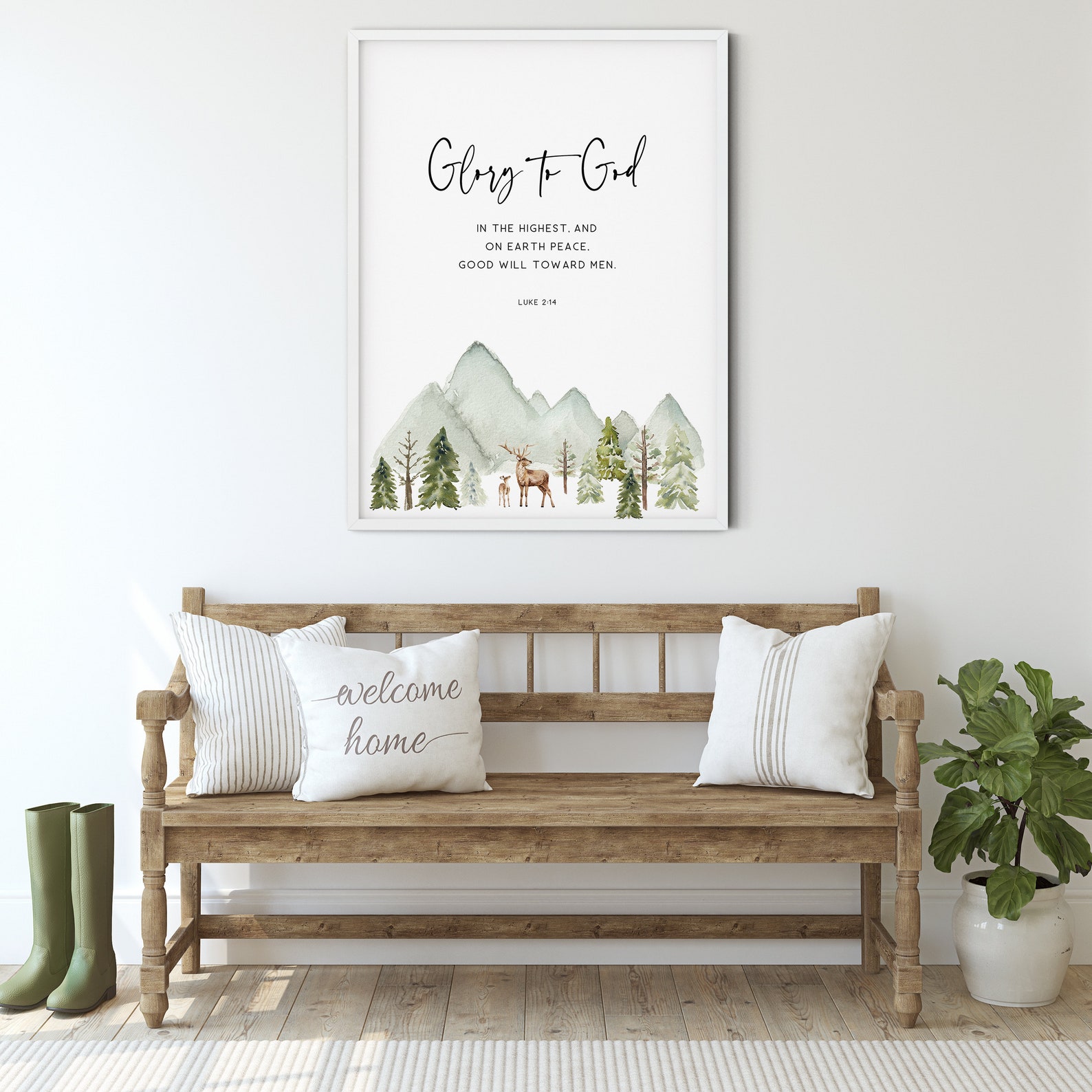 Luke 2:14, Christmas Christian Wall Art Printable Watercolor Mountains ...