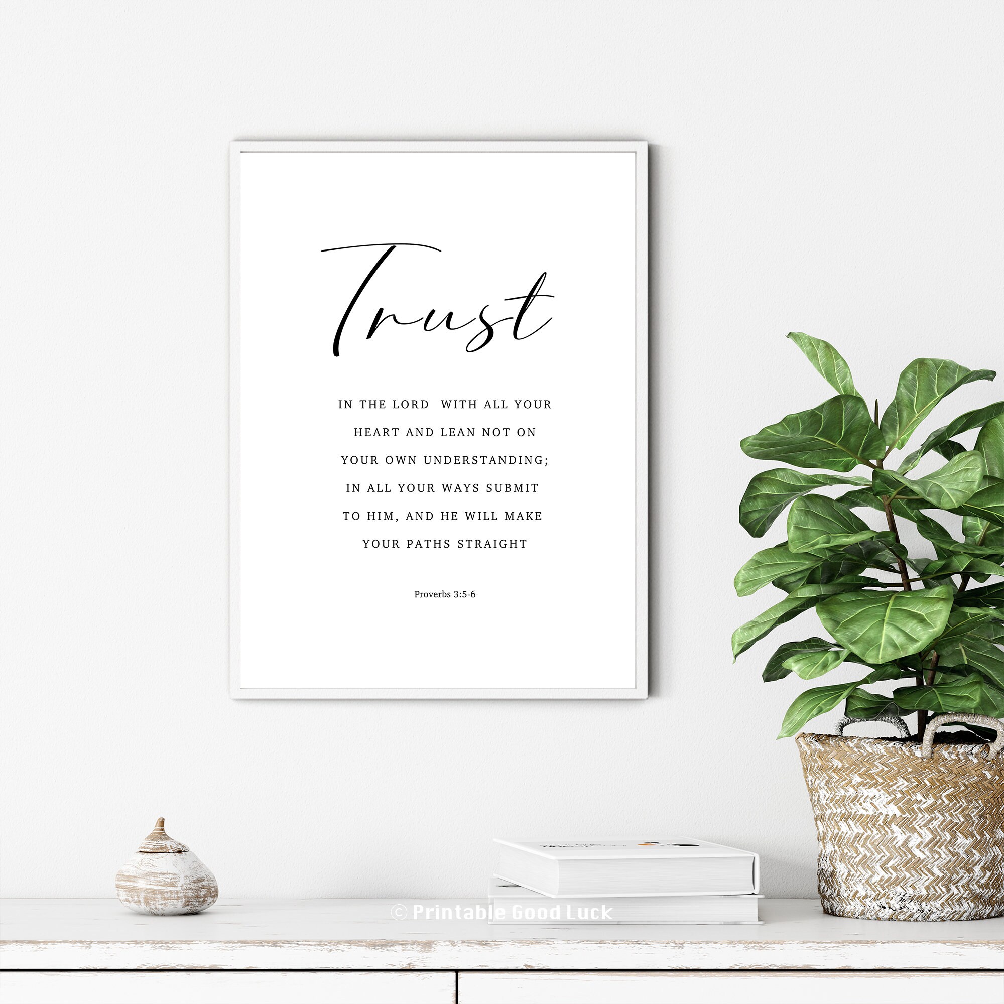 Proverbs 3:5-6 Bible Verse Wall Art Printable Minimal | Etsy