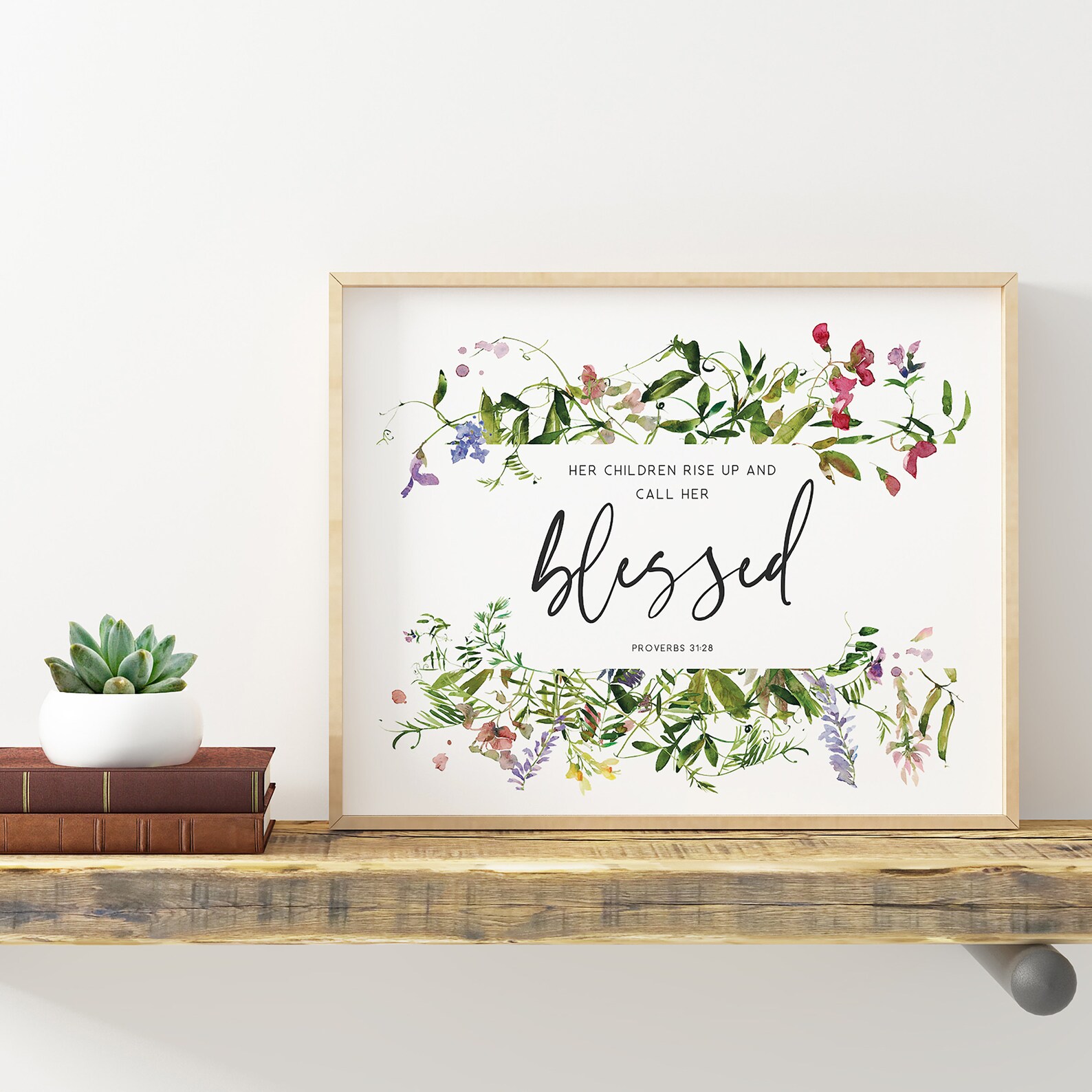 Proverbs 31:28 Bible Verse Wall Art Printable Scripture Wild Flower ...