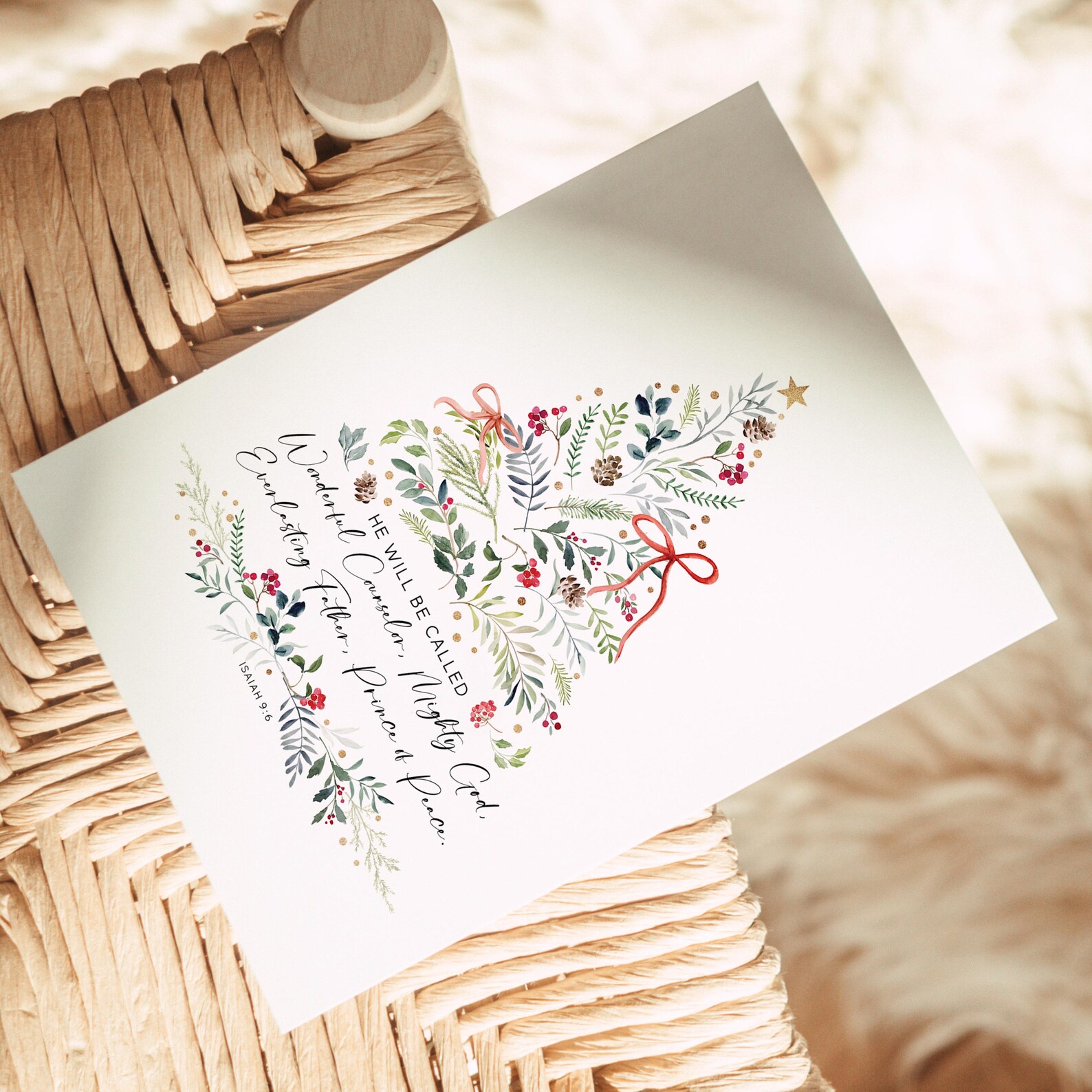 Isaiah 9:6 Christmas Christian Wall Art Printable Watercolor Trees ...