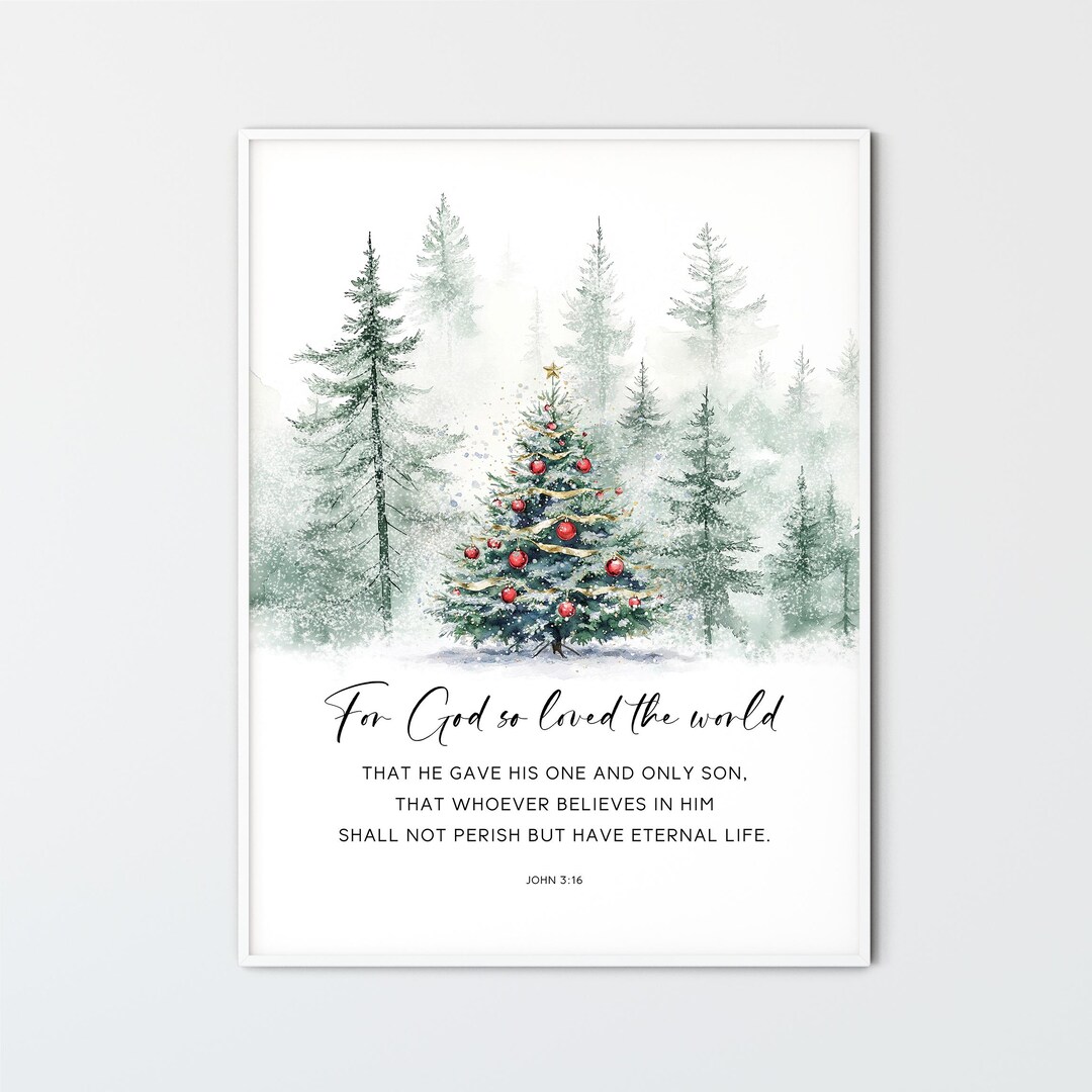 John 3:16 Print, Christmas Bible Verse Wall Art Watercolor Christmas ...