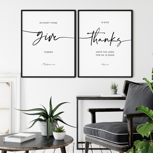 Give Thanks Bible Verse Wall Art Set of 2, Modern Scripture Quote ...