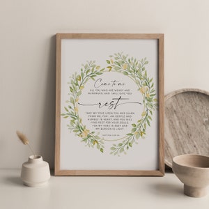 Matthew 11:28-30 Bible Verse Wall Art Printable Scripture Art Bible ...