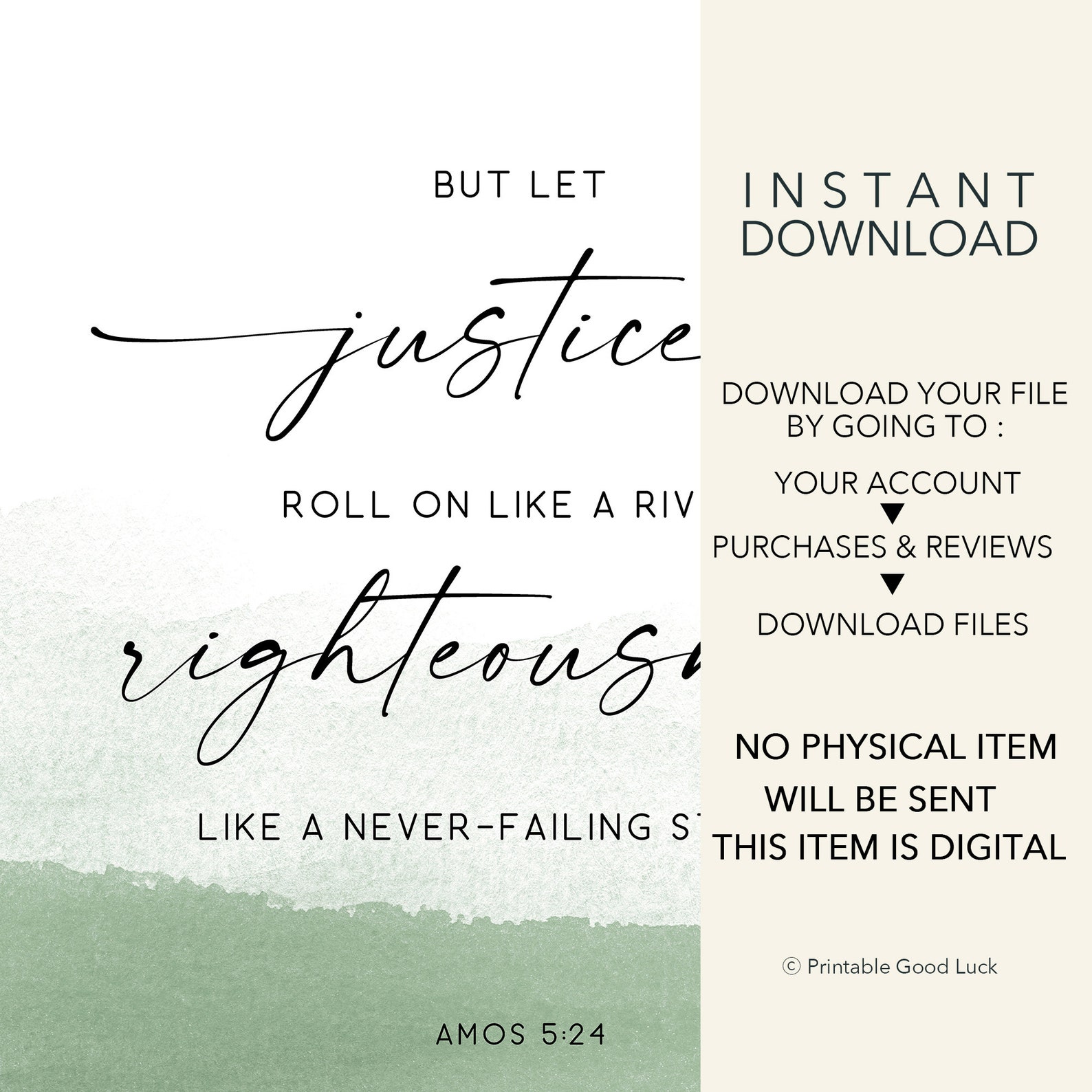 Amos 5:24, Bible Verse Wall Art, Christian Decor, Scripture Print Bible ...