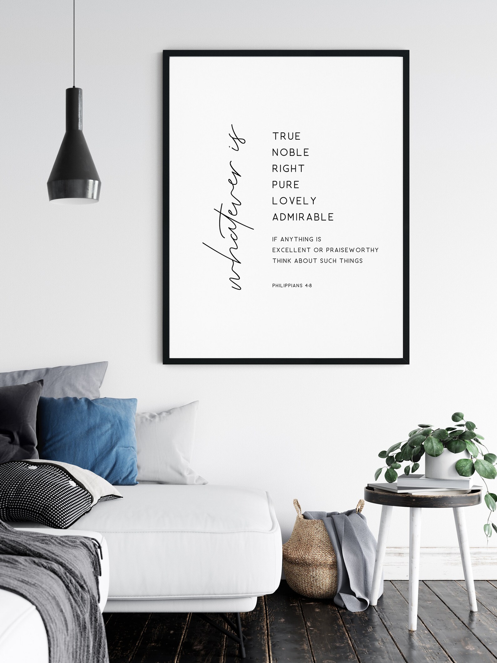 Philippians 4:8 Bible Verse Wall Art Print Baptism Gift Modern - Etsy