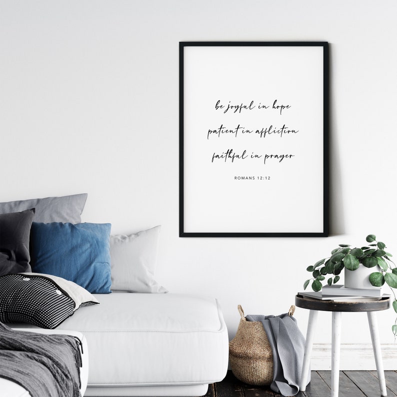Romans 12:12 Printable Bible Verse Wall Art Minimalist | Etsy