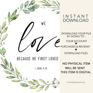 1 John 4:19 We Love Because He First Loved Us, Bible Verse Wall Art ...