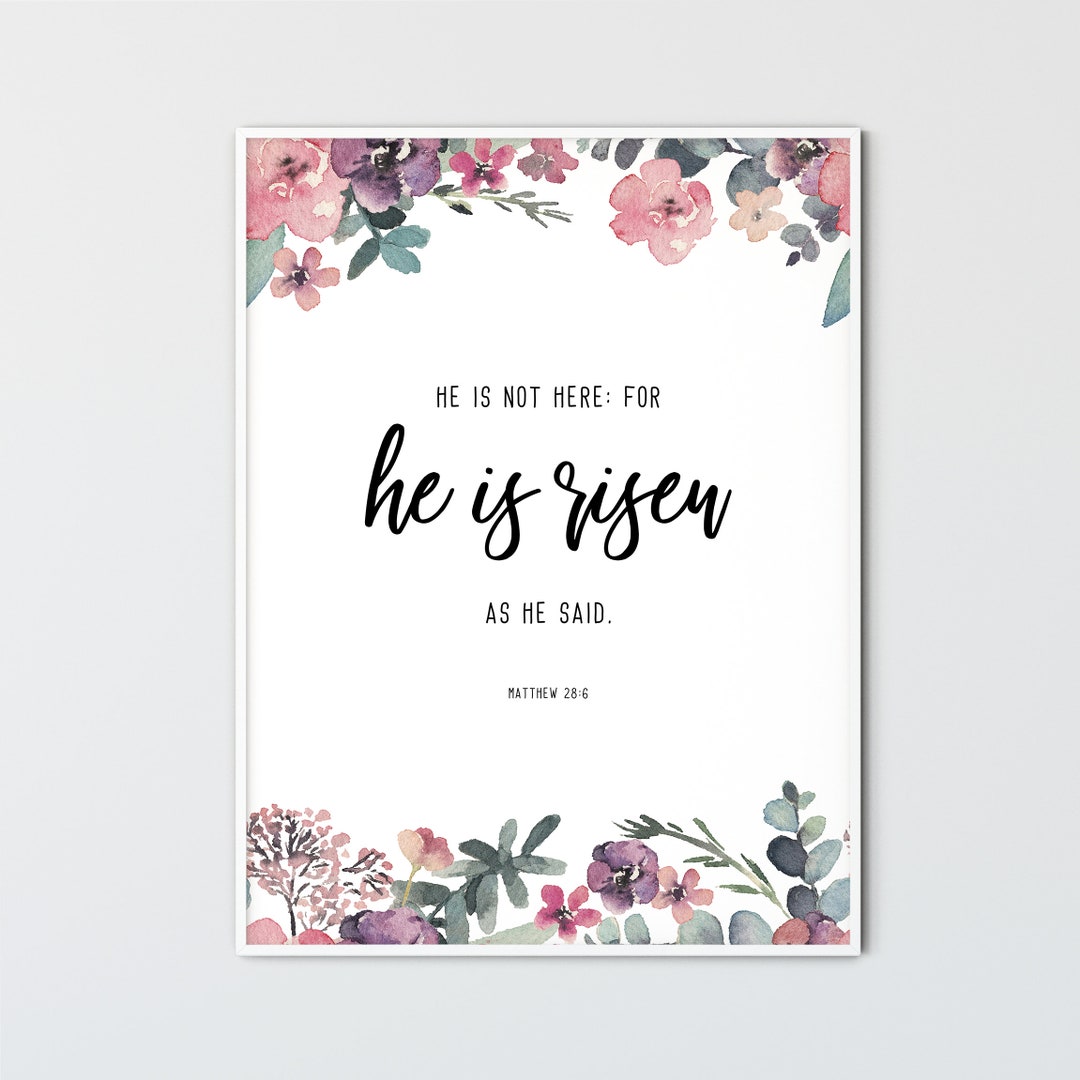 Matthew 28:6 KJV, Easter Bible Verse Wall Art Printable Easter ...