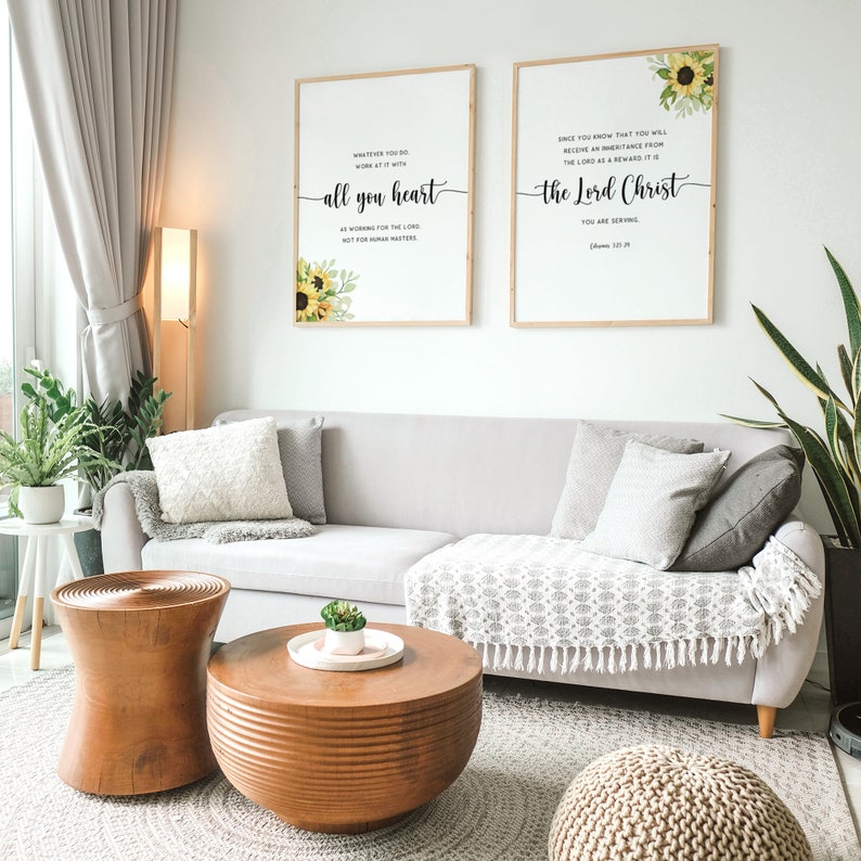 Colossians 3:23-24 Bible Verse Wall Art Set of 2 Prints | Etsy