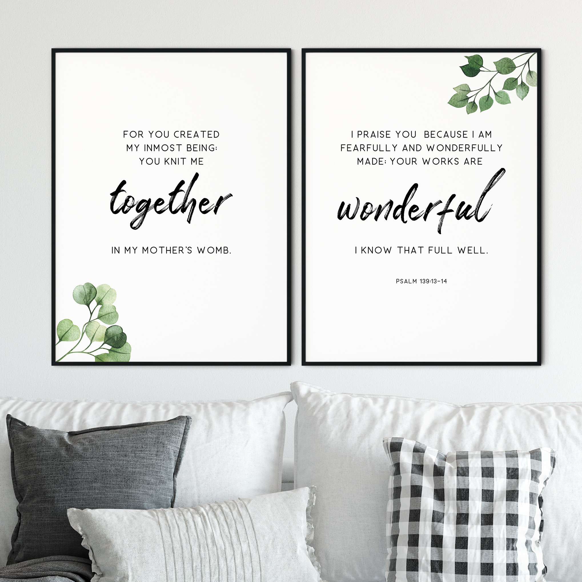 Psalm 139:13-14 Bible Verse Wall Art Set of 2 Prints Nursery | Etsy