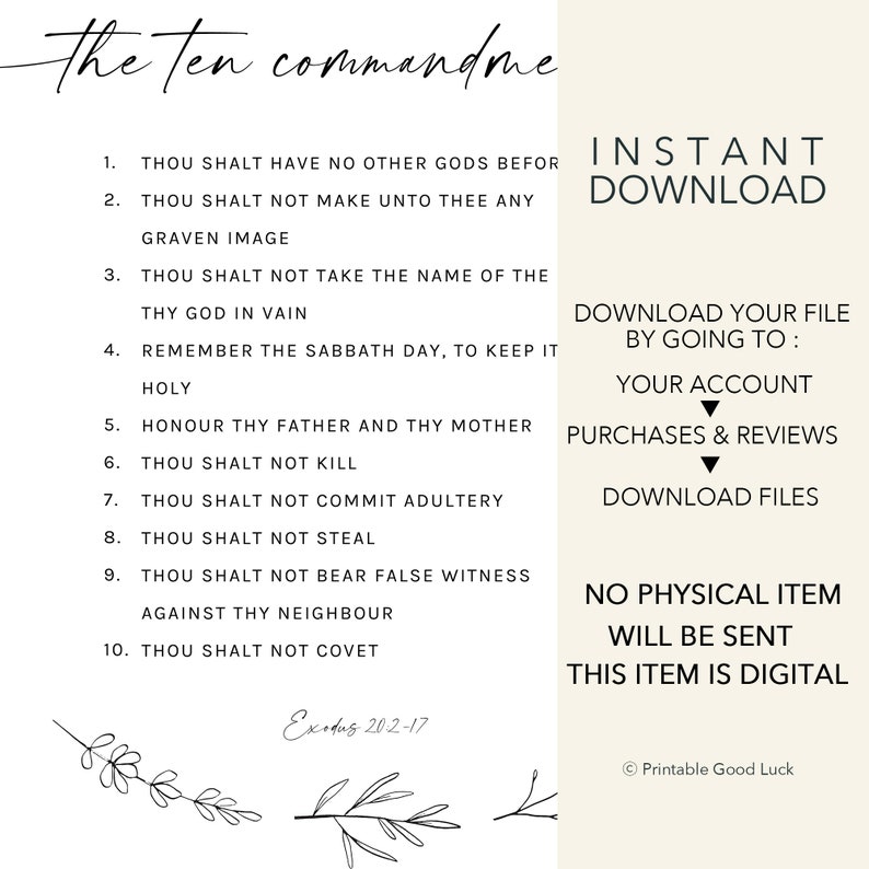 The 10 Commandments Bible Verse Wall Art Modern Minimalist Scripture ...