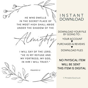 Psalm 91:1-2 Bible Verse Wall Art Modern Bible Quote Print Minimalist ...