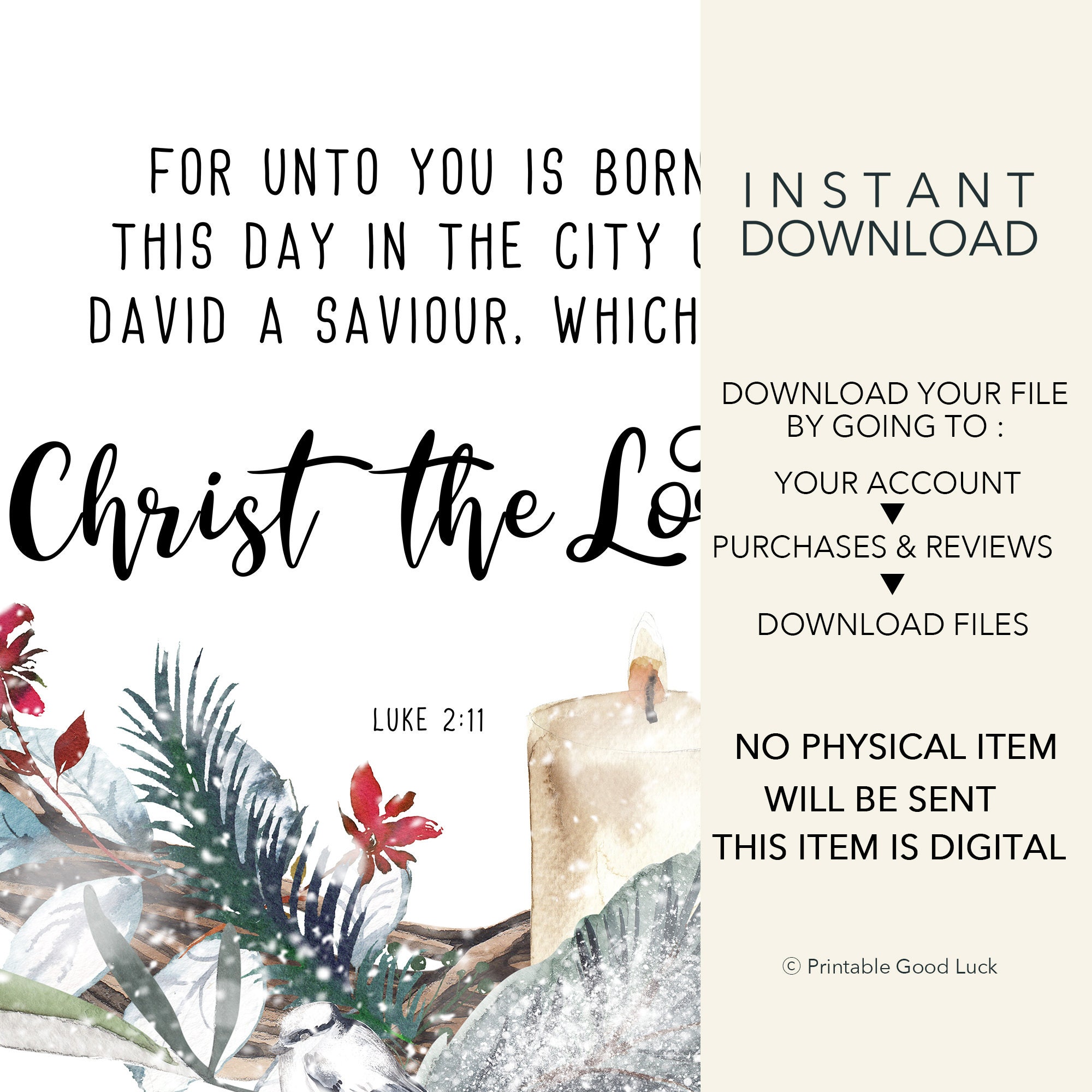 Luke 2 11 Christian Christmas Bible Verse Wall Art Digital Etsy