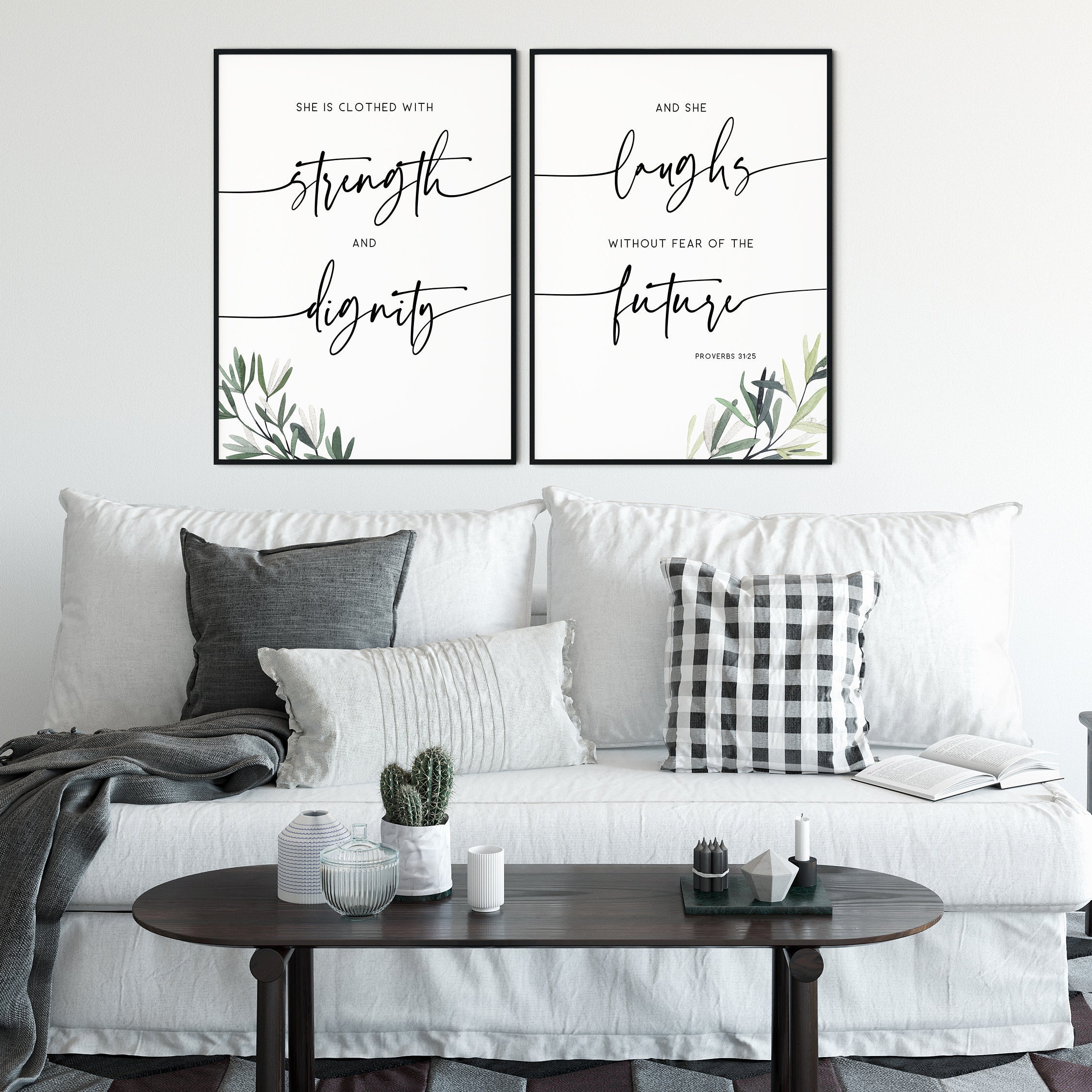 Proverbs 31:25 Bible Verse Wall Art Set of 2 Printable | Etsy