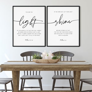Let Your Light Shine, Bible Verse Wall Art Set of 2, Modern Scripture ...