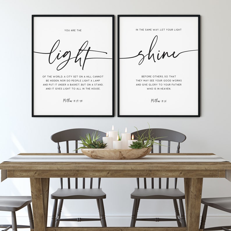 Let Your Light Shine Bible Verse Wall Art Set of 2 Modern - Etsy