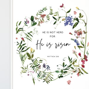 He is Risen Matthew 28:6, Easter Printable Bible Verse Wall Art Spring ...
