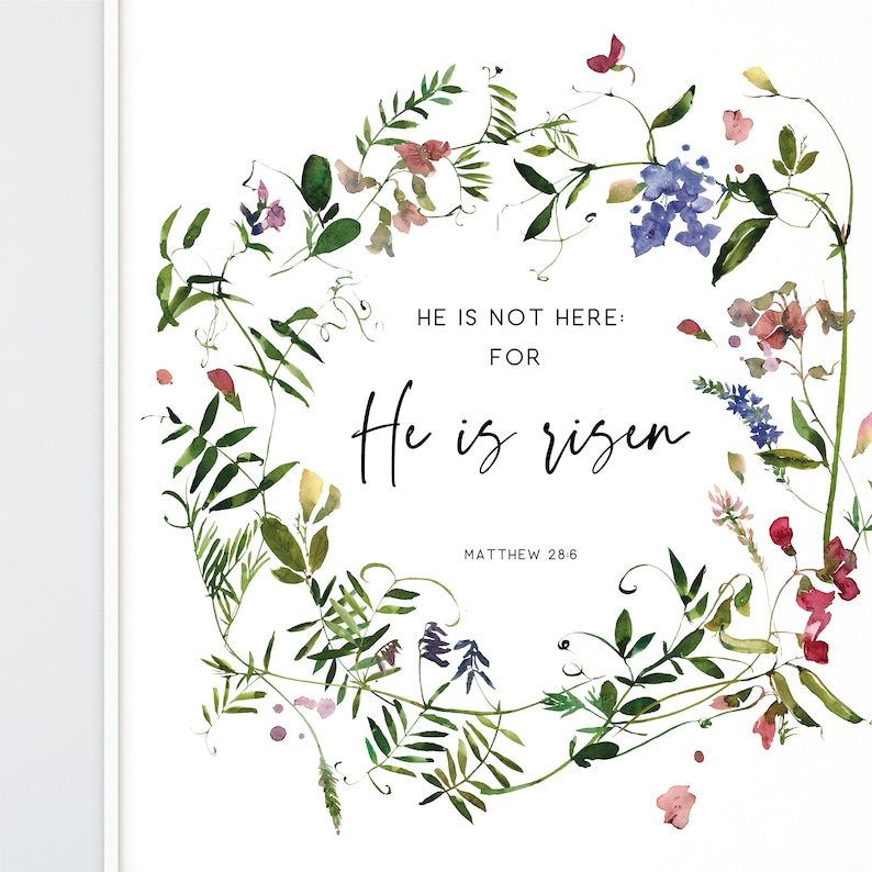 He is Risen Matthew 28:6, Easter Printable Bible Verse Wall Art Spring ...