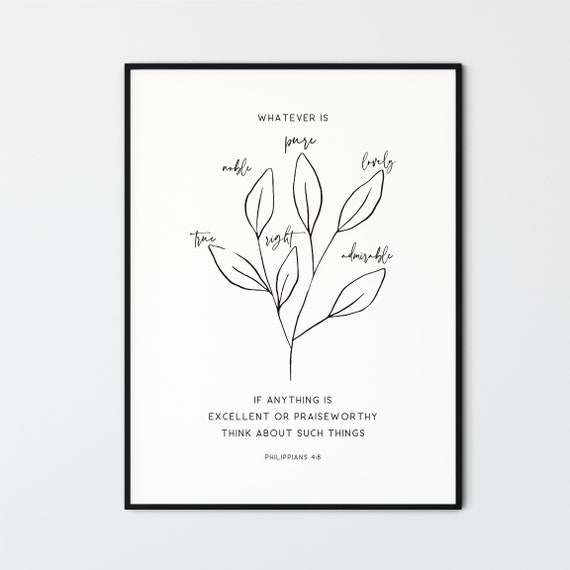 Philippians 4:8 Bible Verse Wall Art Modern Christian Decor - Etsy