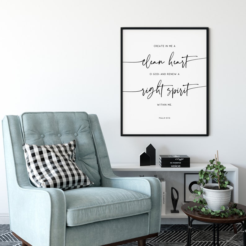 Psalm 51:10 Bible Verse Wall Art Printable Modern Christian - Etsy