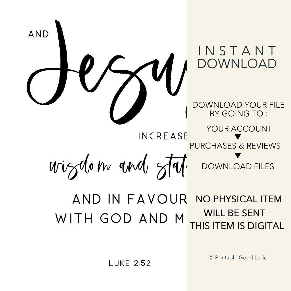Luke 2:52 Printable Bible Verse Wall Art Modern Minimalist | Etsy