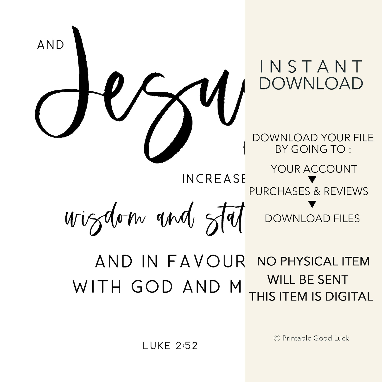 Luke 2:52 Printable Bible Verse Wall Art Modern Minimalist | Etsy