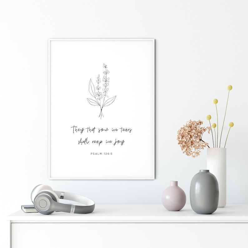 Psalm 126:5 KJV Bible Verse Wall Art Modern Minimal Christian | Etsy