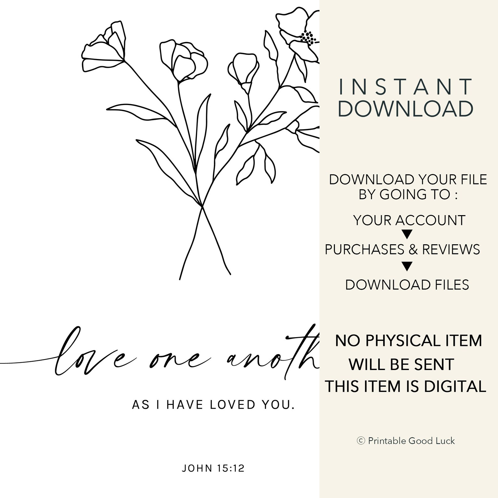 John 15:12 Bible Verse Wall Art Scripture Printable Modern Christian ...