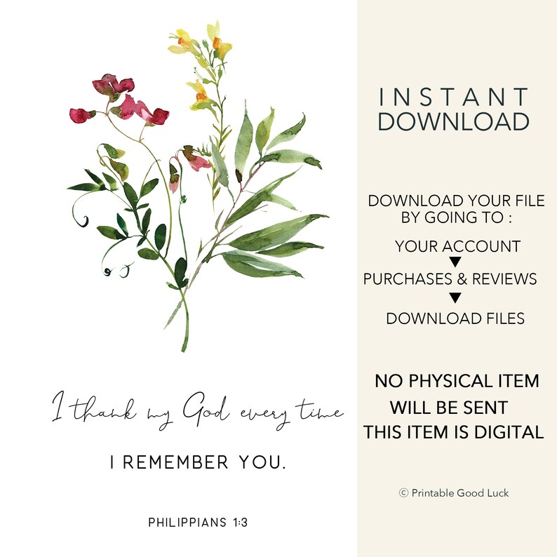 Philippians 1:3 Bible Verse Wall Art Christian Wall Art | Etsy