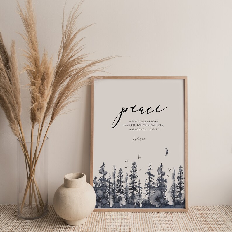 Psalm 4:8 Bible Verse Wall Art Christian Wall Art Printable | Etsy