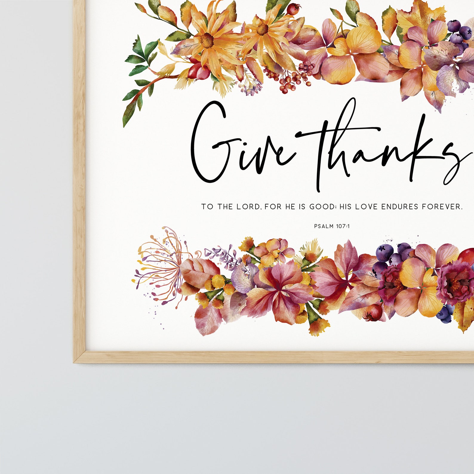 Psalm 107:1 Thanksgiving Bible Verse Wall Art Horizontal - Etsy