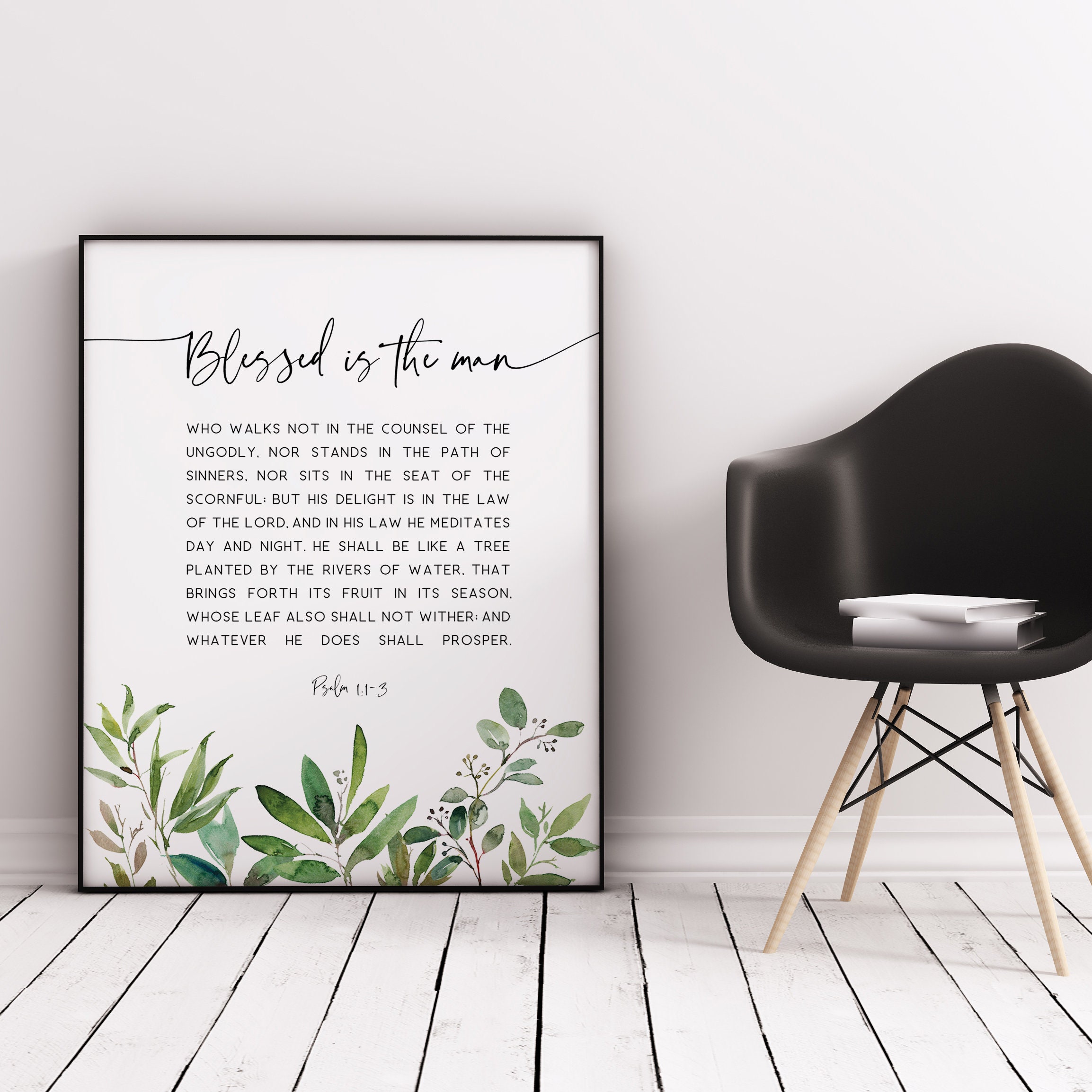 Psalm 1:1-3 Blessed is the Man, Bible Verse Wall Art, Modern Christian ...
