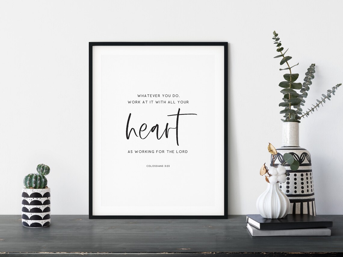 Colossians 3:23 Bible Verse Wall Art Office Scripture Bible | Etsy