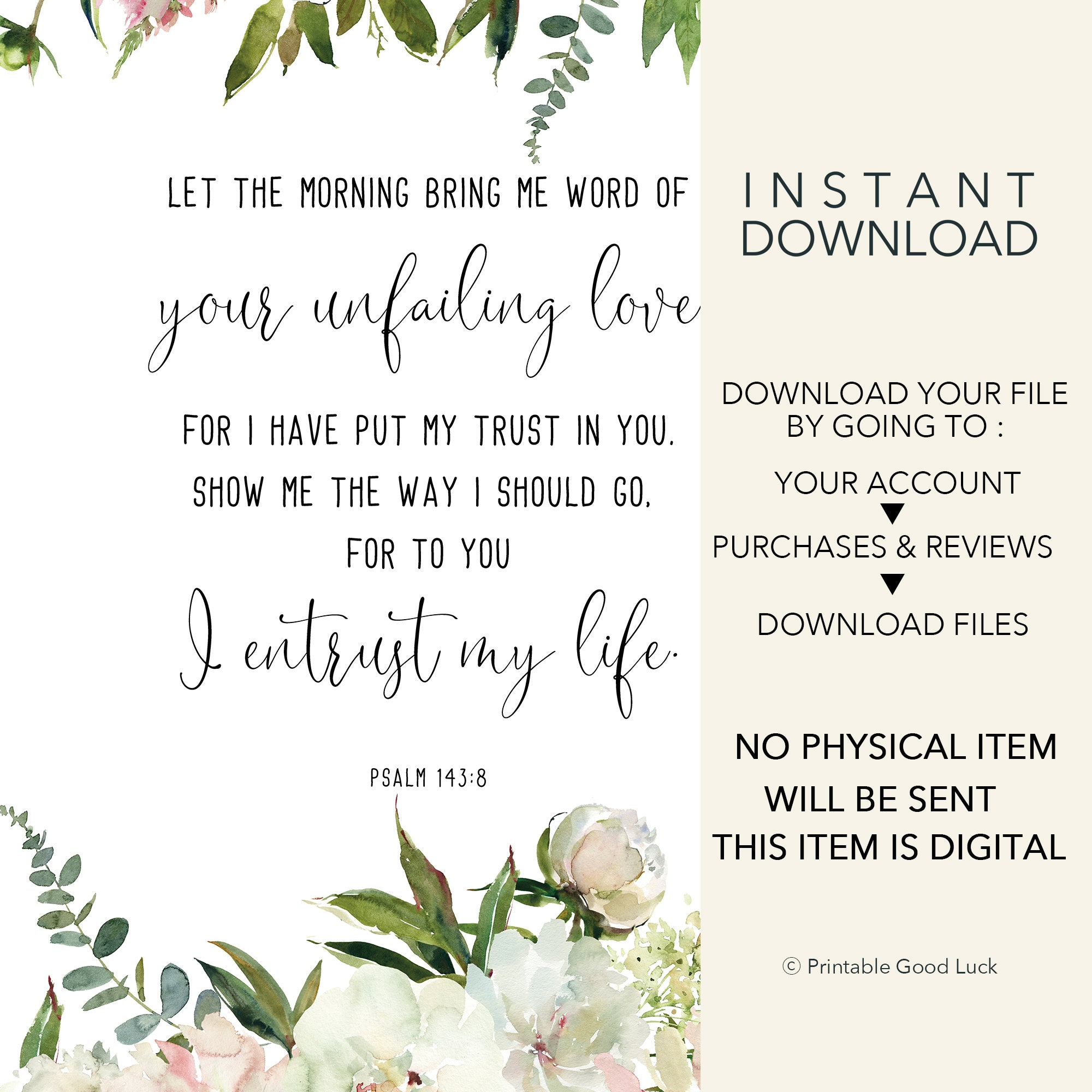 Psalm 143:8 Bible Verse Wall Art Scripture Quote Printable | Etsy