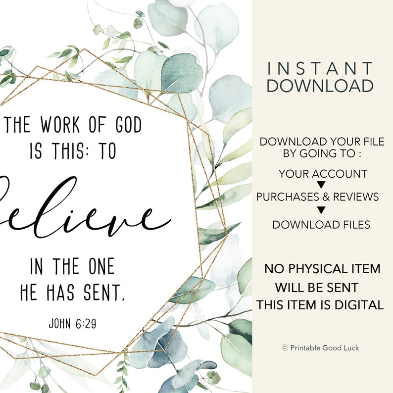John 6:29 Bible Verse Wall Art Printable Christian Wall - Etsy