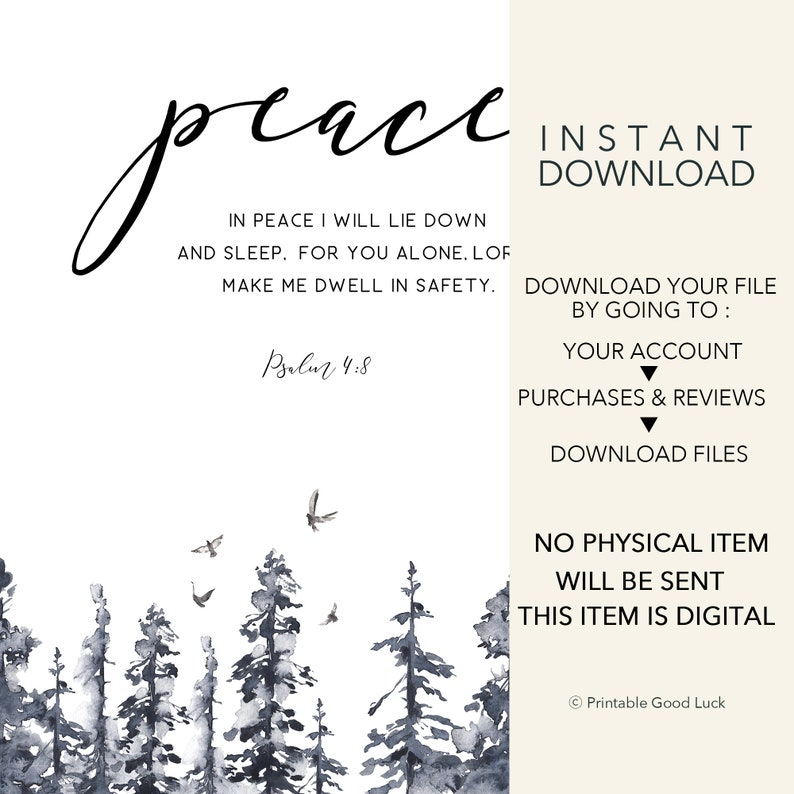 Psalm 4:8 Bible Verse Wall Art Christian Wall Art Printable | Etsy