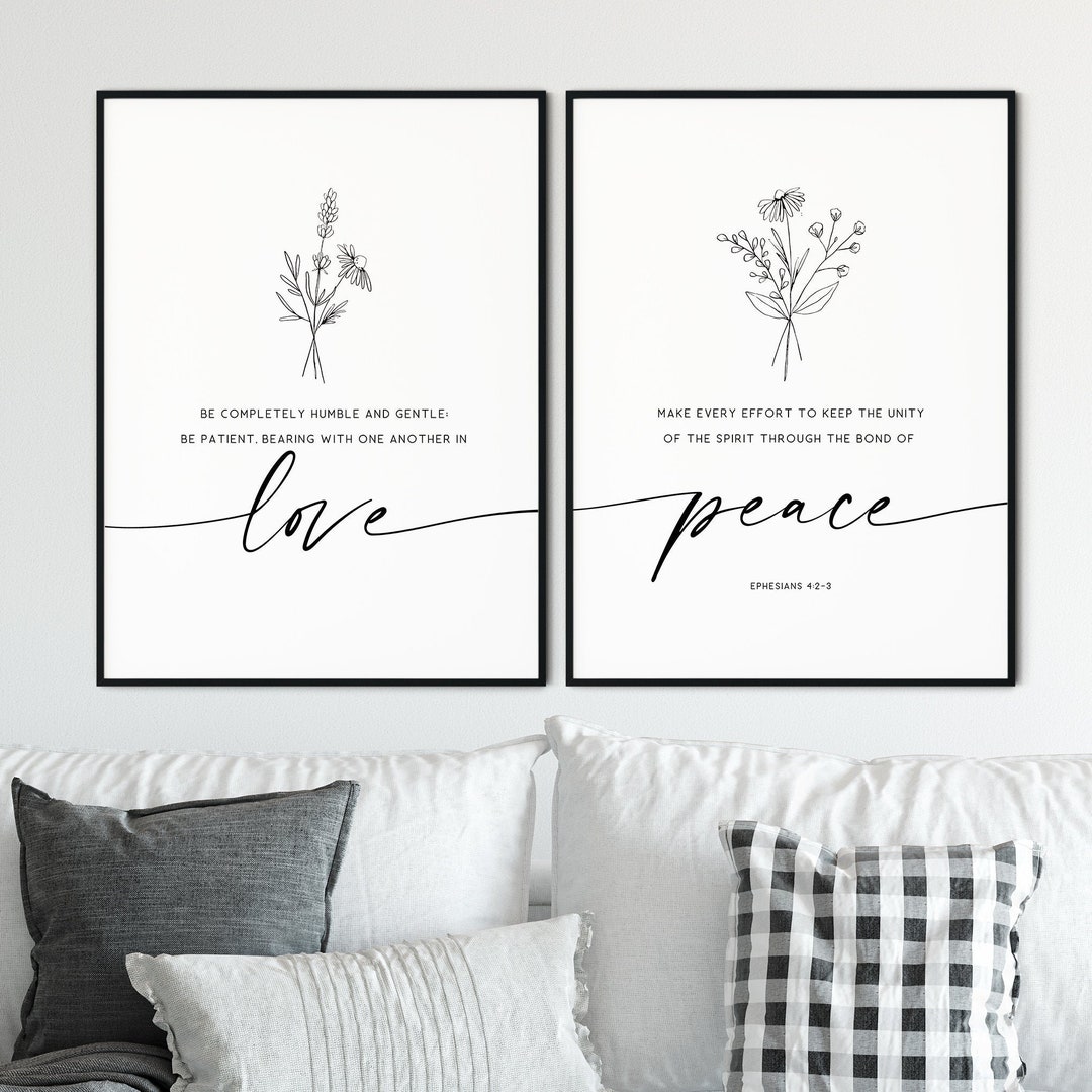 Ephesians 4:2-3, Bible Verse Wall Art Set of 2 Prints, Modern ...